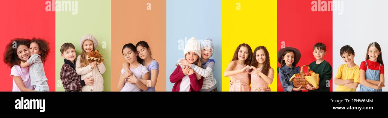 Collage of cute little children on color background Stock Photo - Alamy