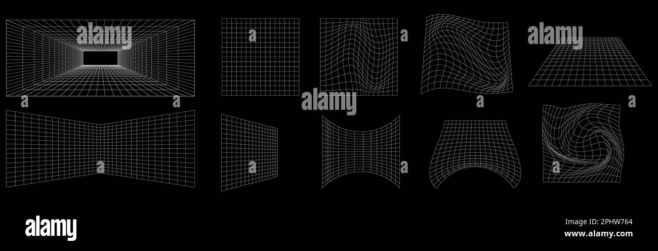 Set of retro futuristic grid. Collection in cyberpunk 80s style. Design ...