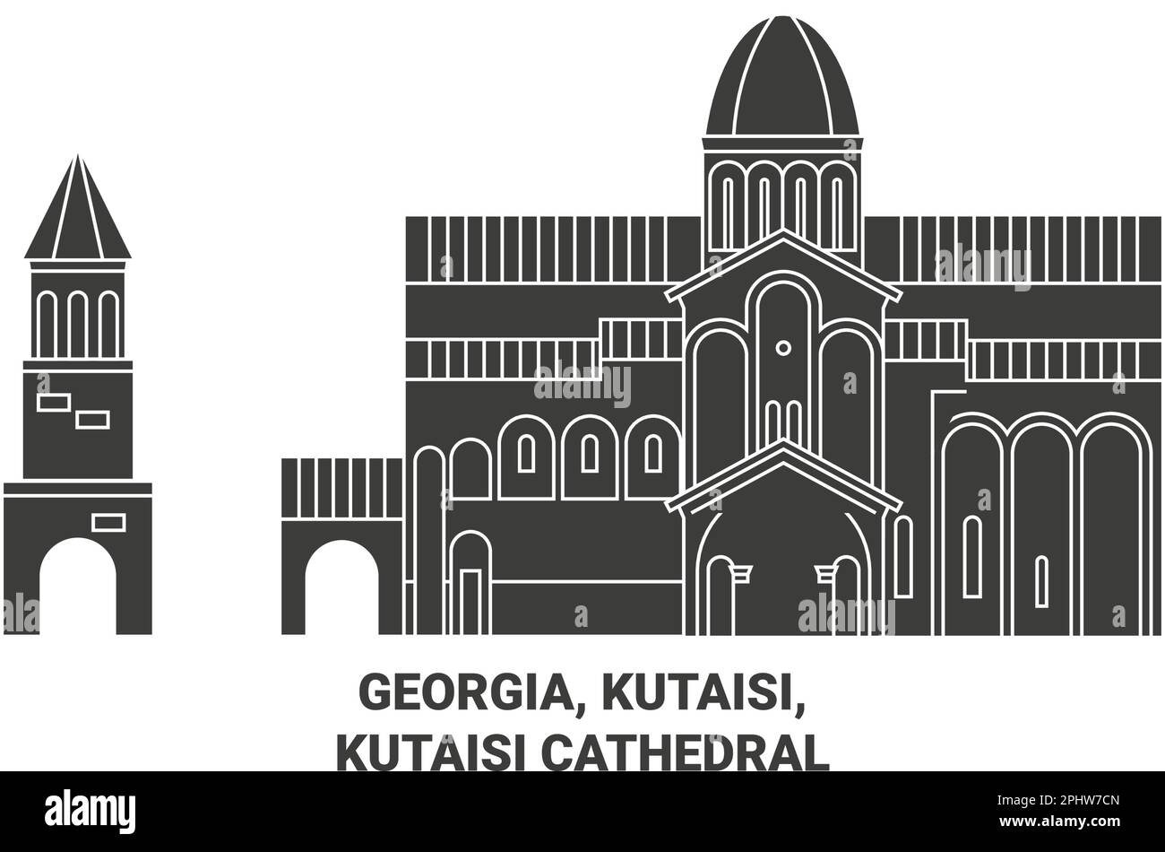 Georgia, Kutaisi, Kutaisi Cathedral travel landmark vector illustration ...