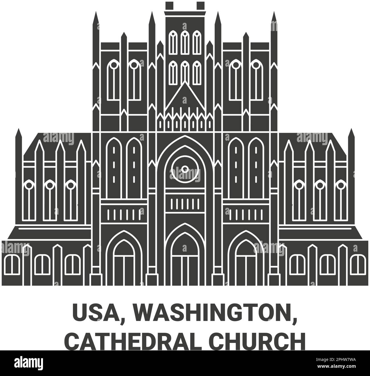 Usa, Washington, Cathedral Church travel landmark vector illustration ...