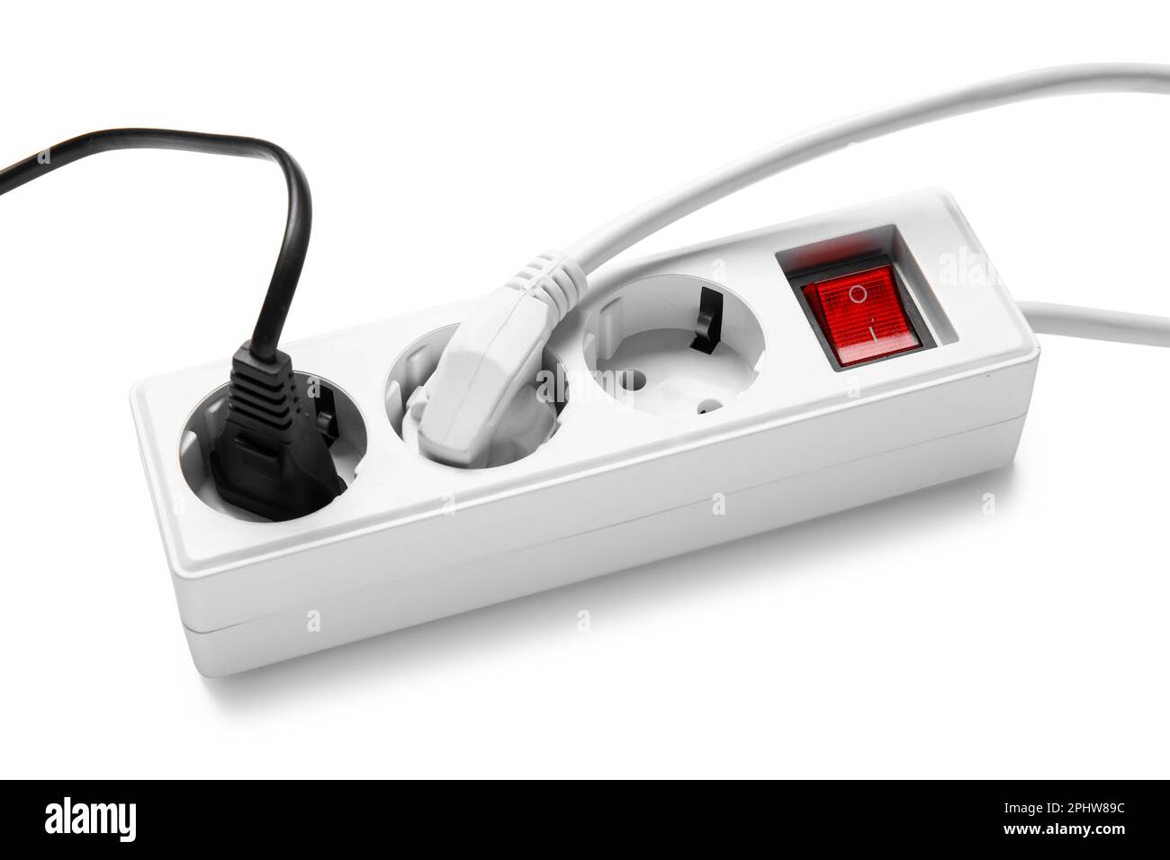 Electric extension cord with plugs isolated on white background Stock ...