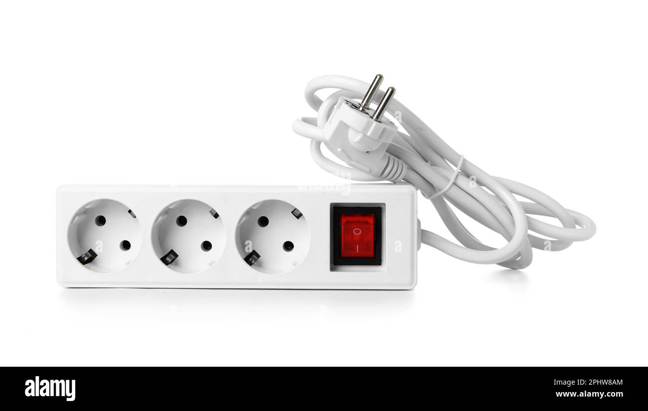Electric extension cord isolated on white background Stock Photo - Alamy