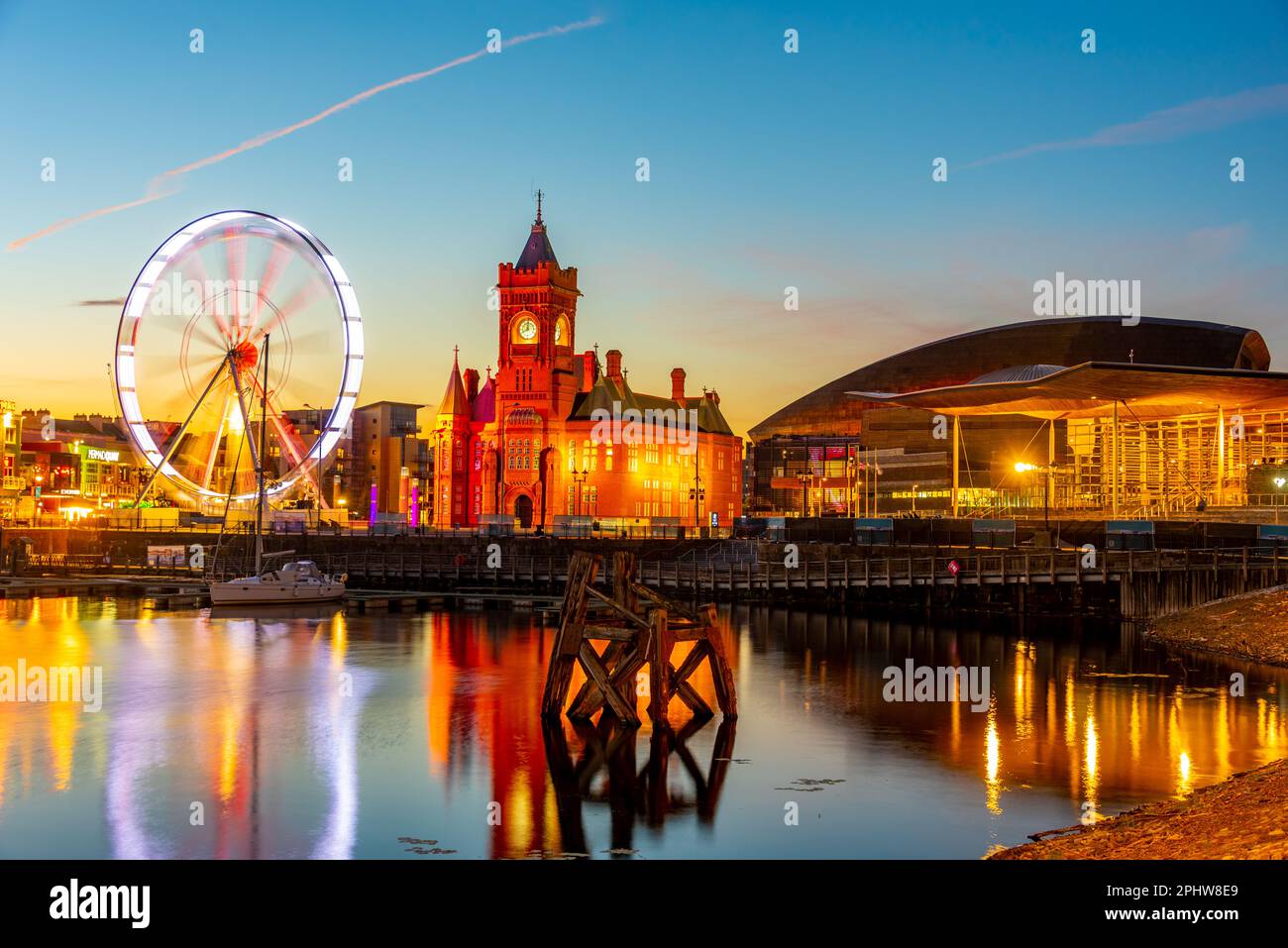Sunset skyline of Cardiff bay in Wales, UK Stock Photo - Alamy