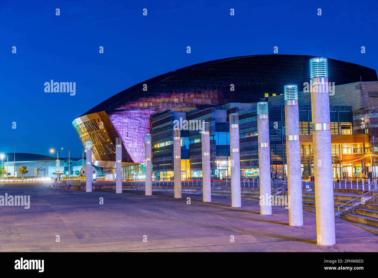 Night view of Roald Dahl Plass and Wales Millennium Centre at Welsh ...