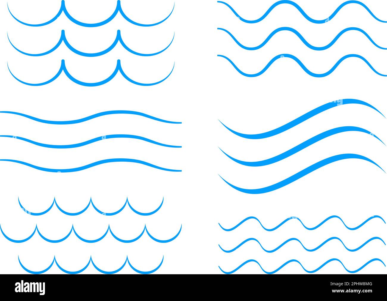 Sea wave icon set. Collection of thin line waves. Flat vector ...