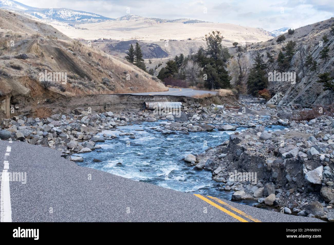 Yellowstone National Park; North Entrance road damage; Record floods in ...