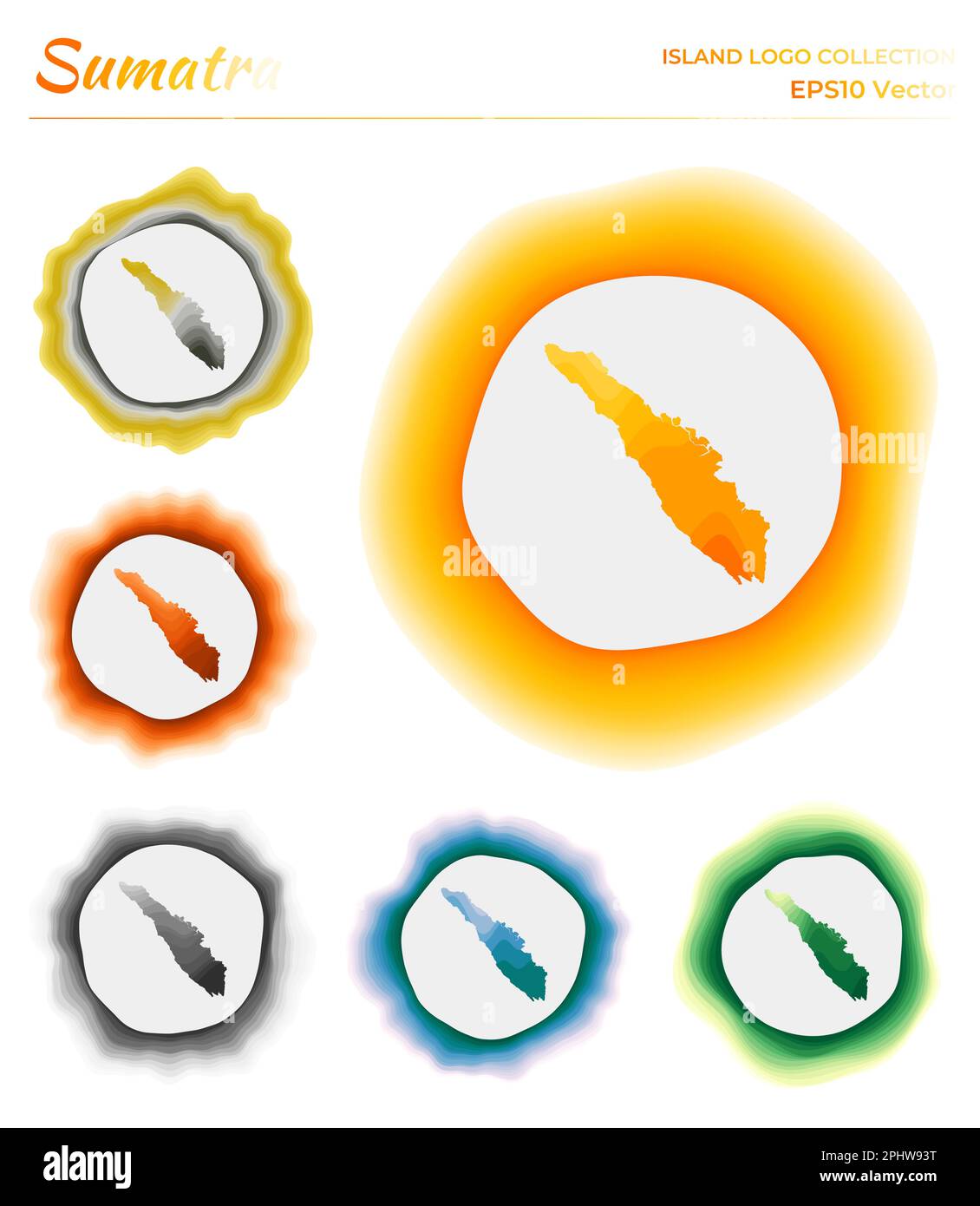 Sumatra logo collection. Colorful badge of the island. Layers around ...