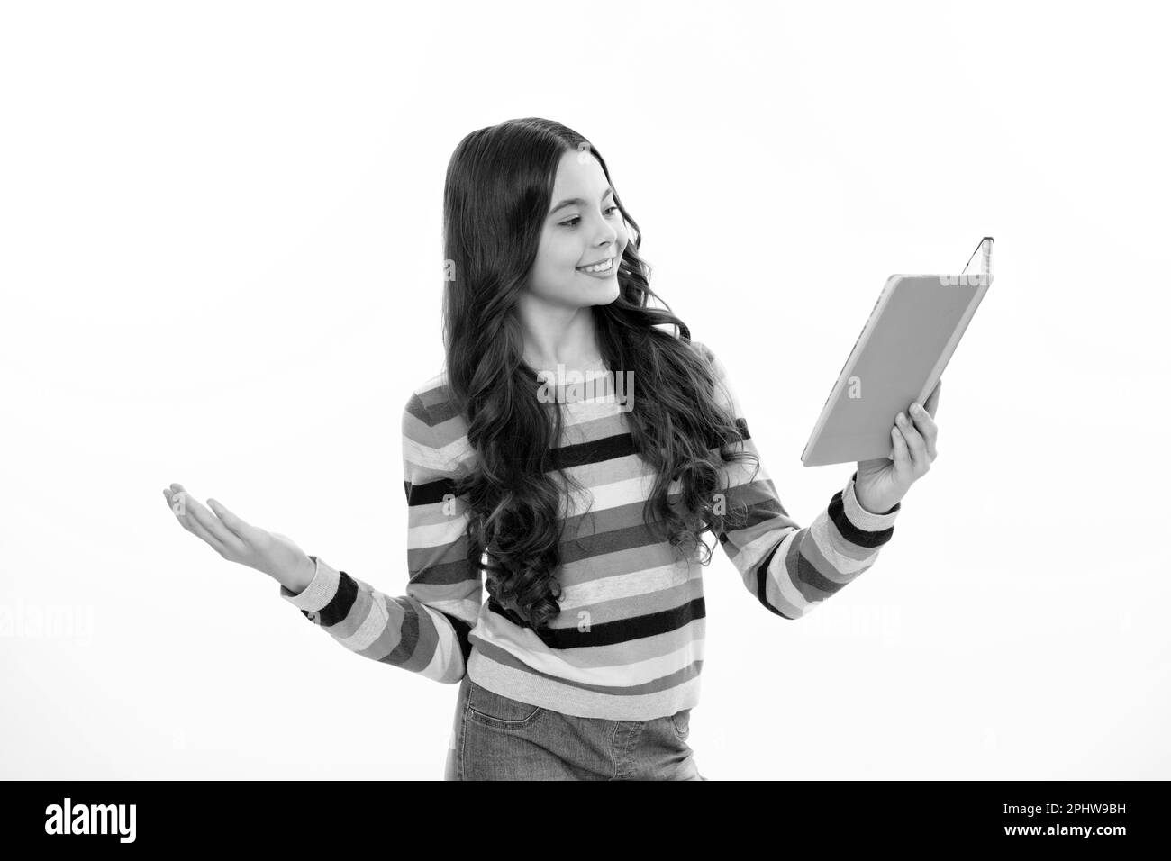 School child with book. Learning and education. Happy schoolgirl face ...