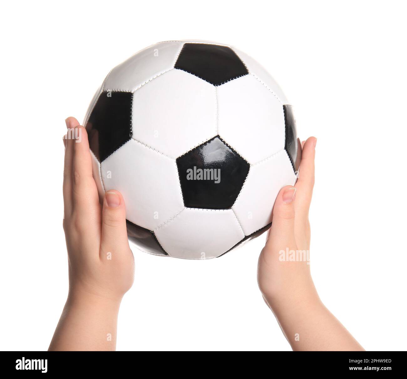 Hands with soccer ball on white background Stock Photo - Alamy