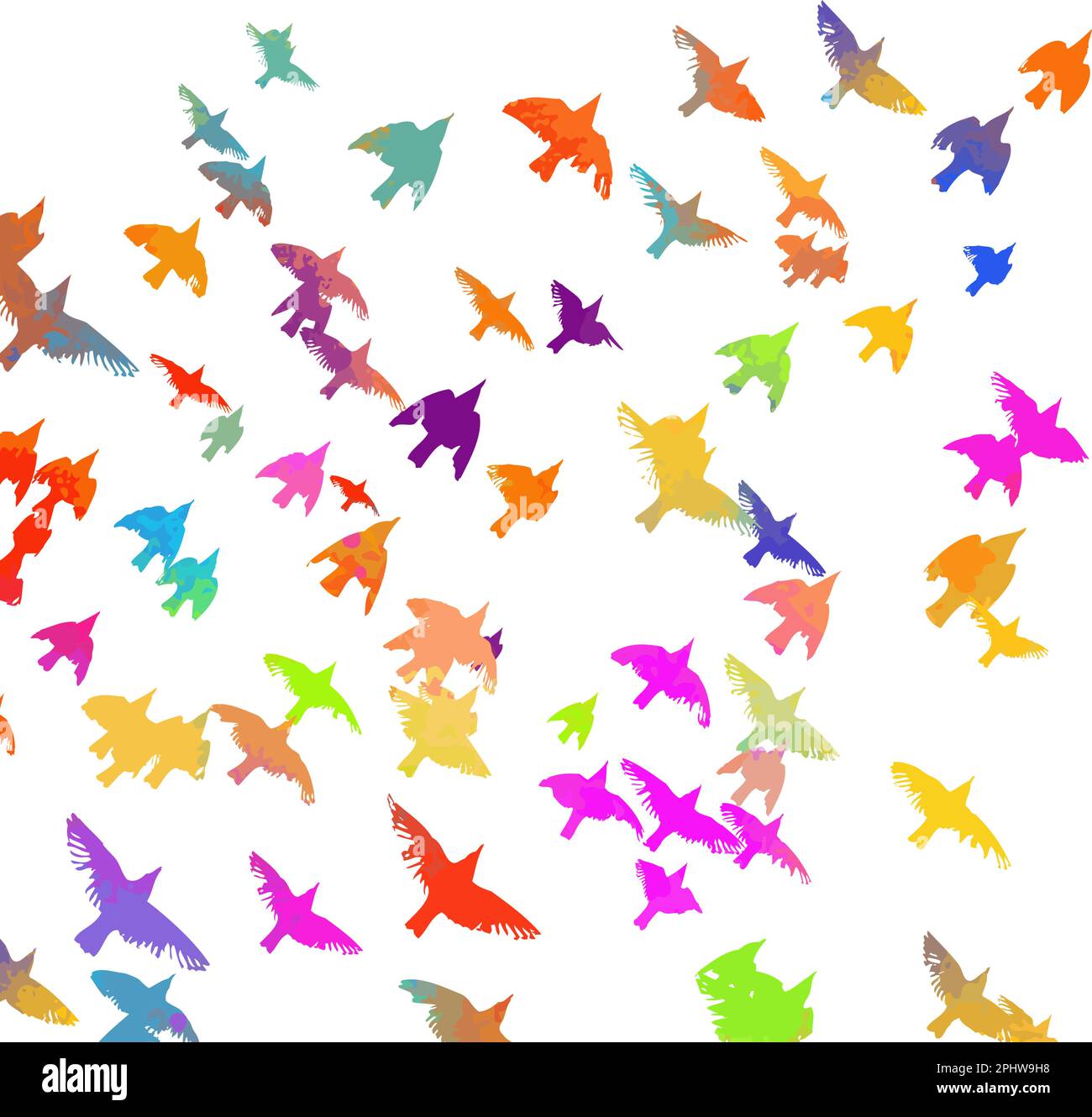 Abstract colored flying birds. Mixed media. Vector illustration Stock ...
