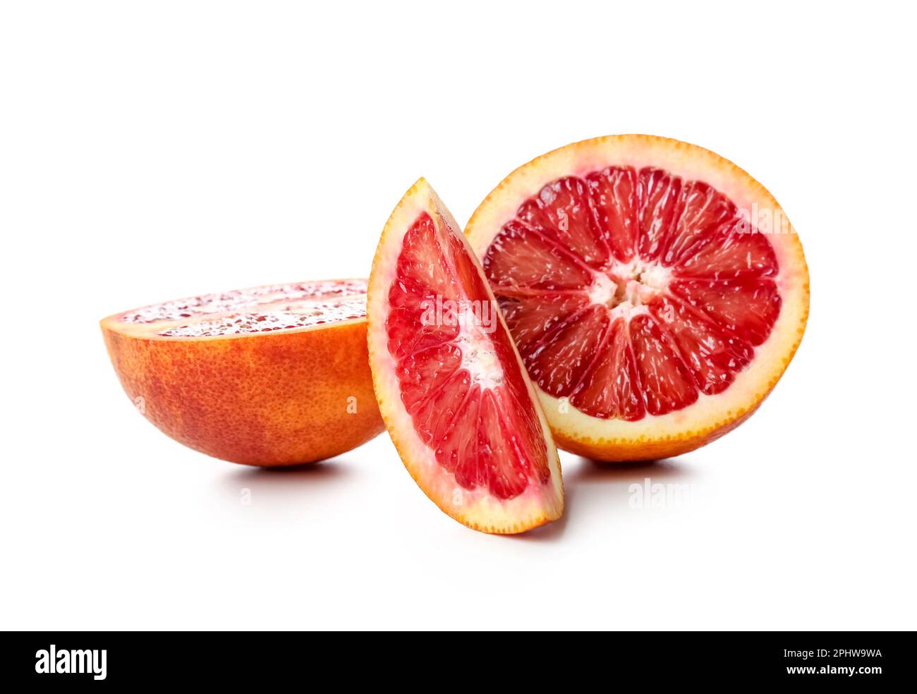 Tasty cut blood orange fruit on white background Stock Photo - Alamy