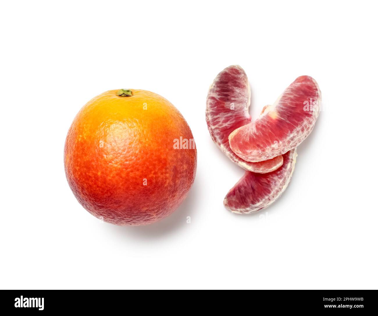 Whole blood orange fruit with pieces on white background Stock Photo ...