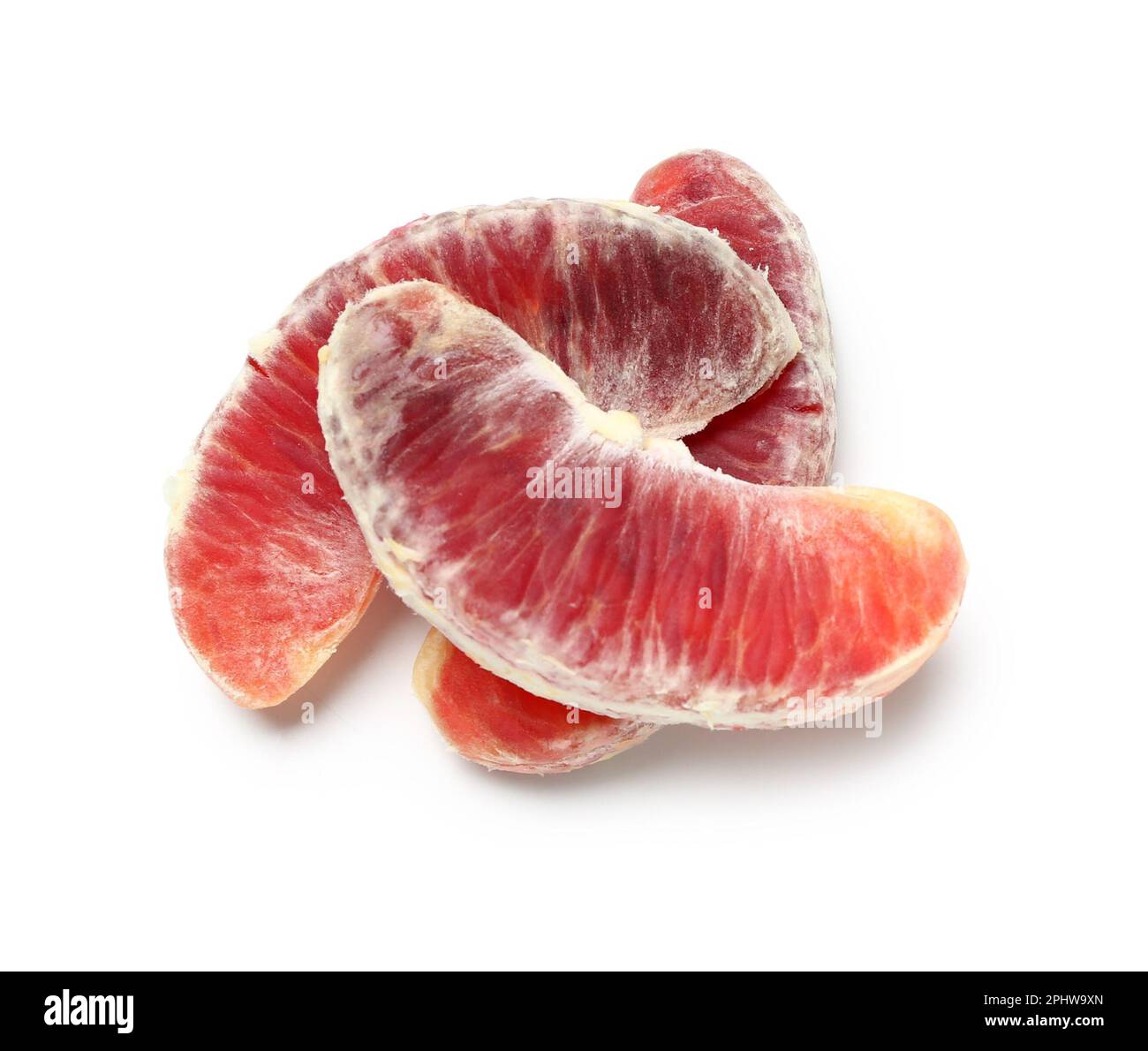Tasty blood orange segments on white background Stock Photo - Alamy