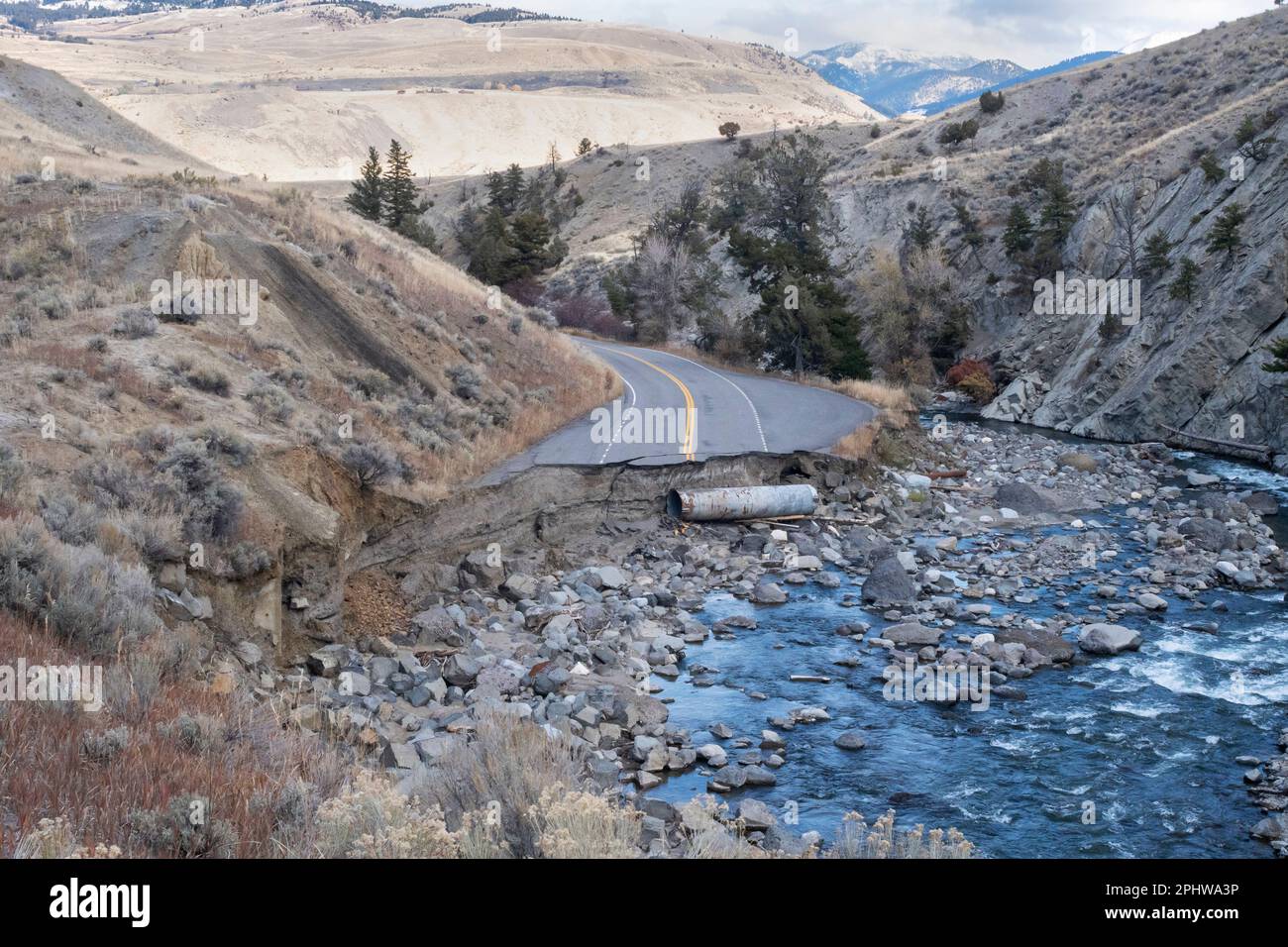 Yellowstone National Park; North Entrance road damage; Record floods in ...