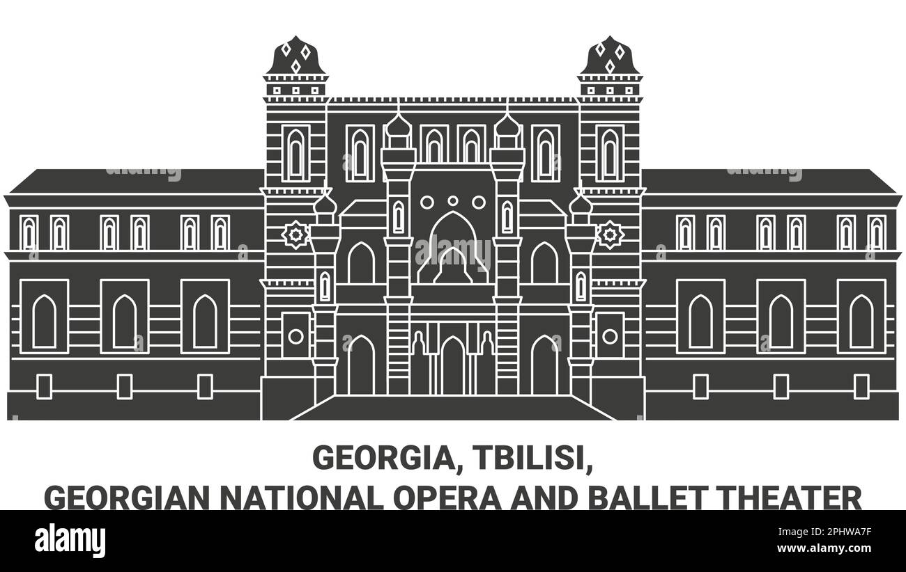 Georgia, Tbilisi, Georgian National Opera And Ballet Theater travel landmark vector illustration ...