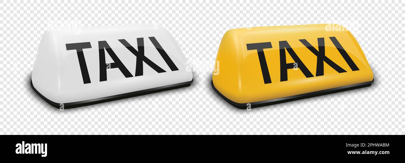 Vector 3d Realistic White and Yellow French Taxi Sign Icon Set Closeup ...