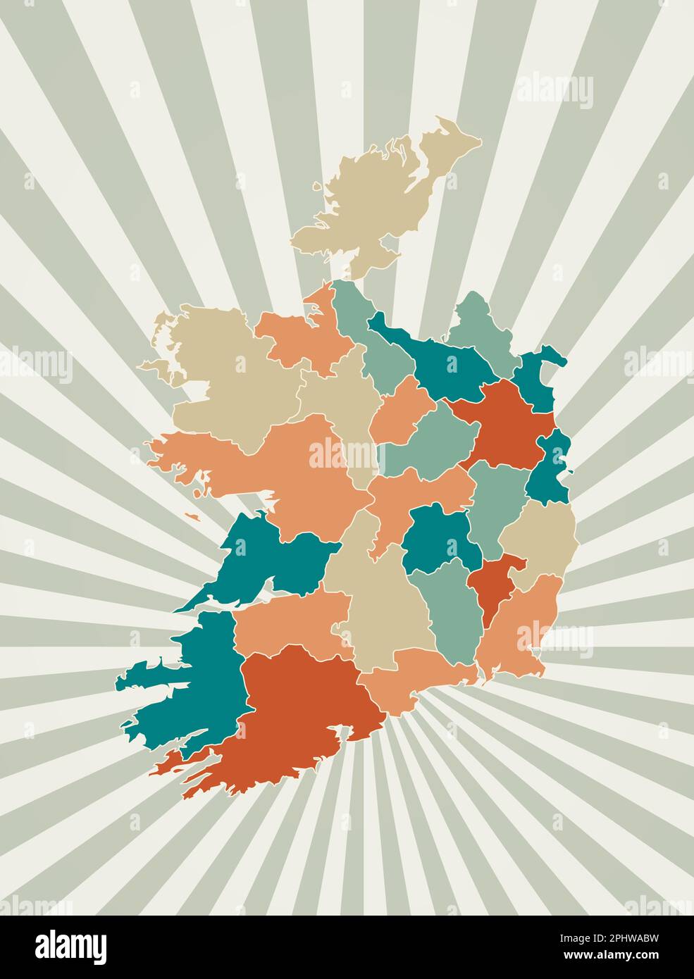 Ireland map. Poster with map of the country in retro color palette ...
