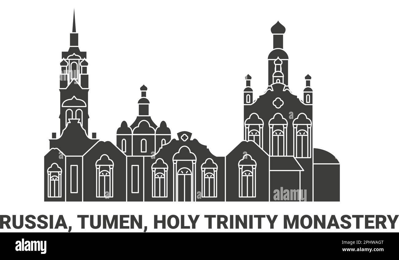 Russia, Tumen, Holy Trinity Monastery, travel landmark vector ...