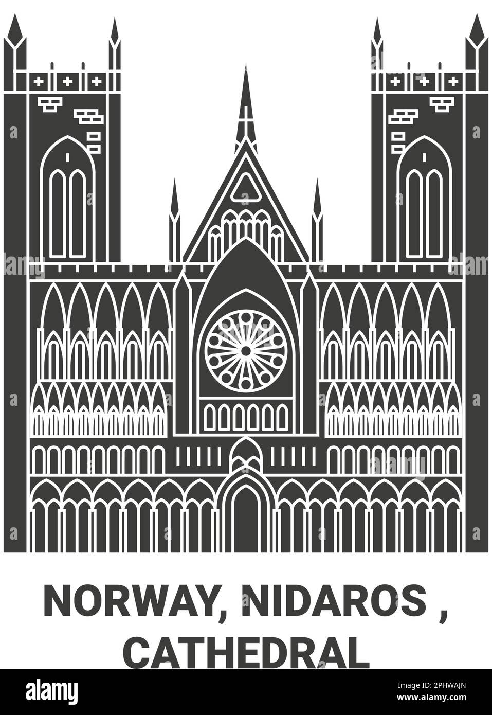 Norway, Nidaros , Cathedral travel landmark vector illustration Stock ...
