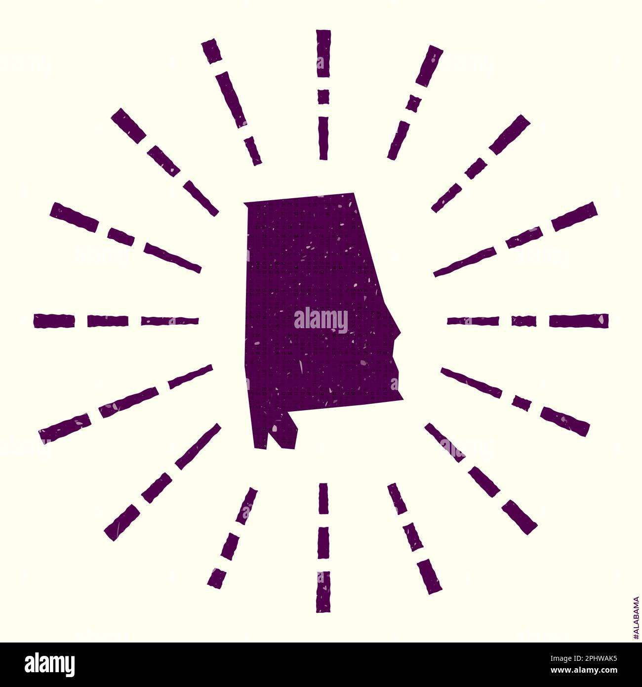 Alabama Logo. Grunge sunburst poster with map of the US state. Shape of ...
