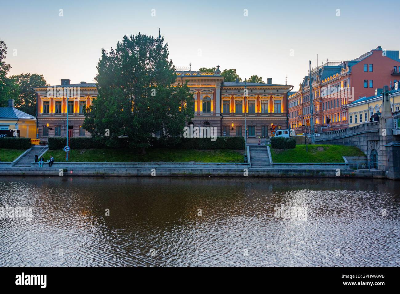 Historical houses alongside river Aura in Turku, Finland Stock Photo ...