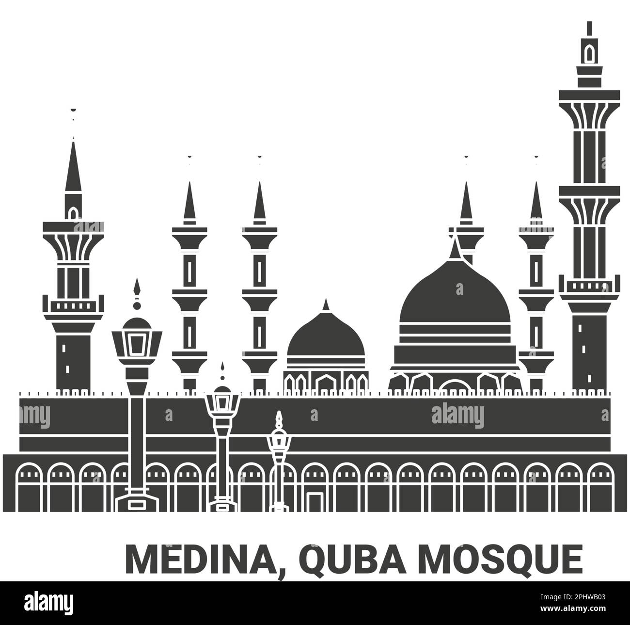 Saudi Arabia, Medina, Quba Mosque, travel landmark vector illustration ...