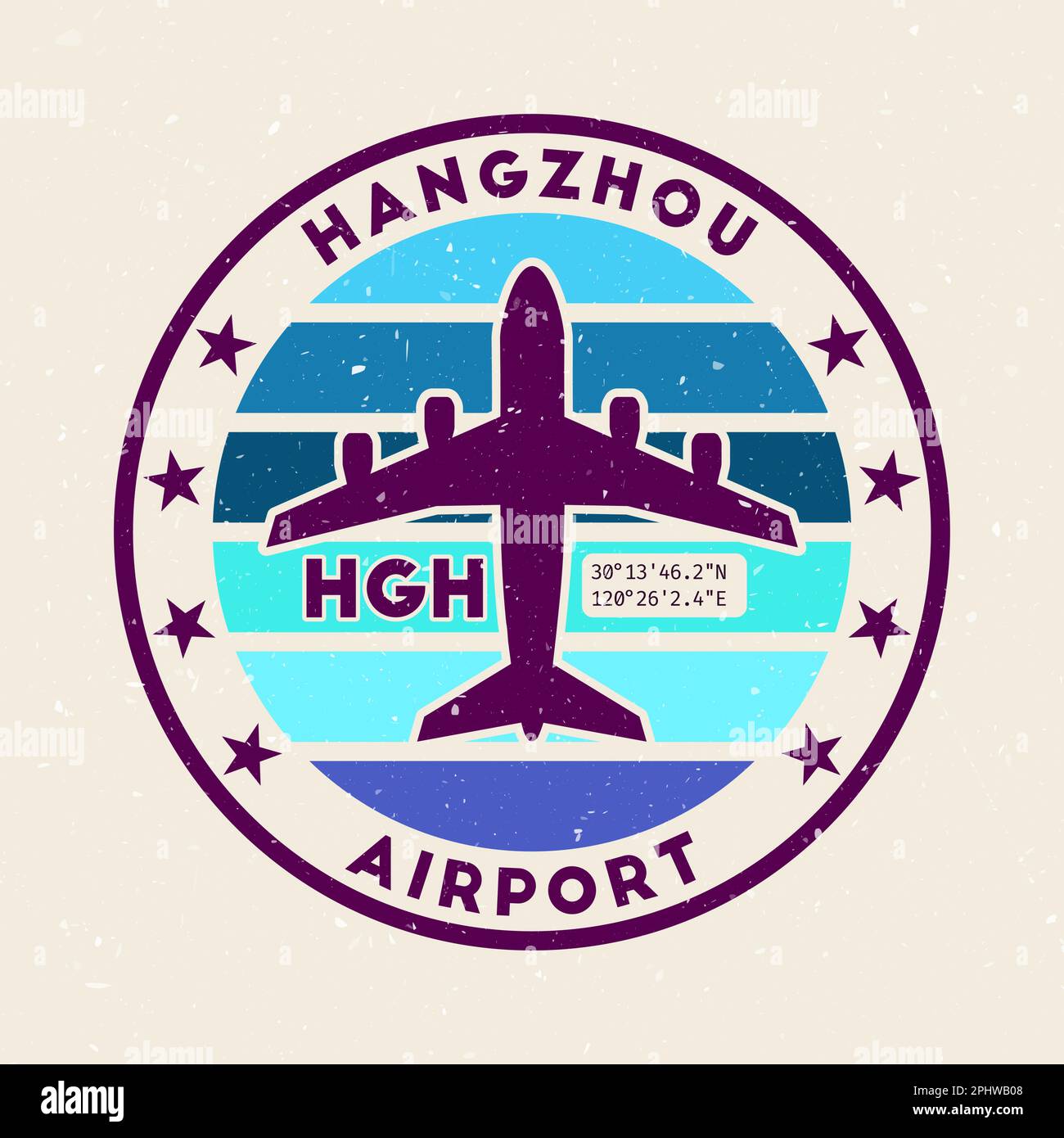 Hangzhou airport insignia. Round badge with vintage stripes, airplane ...