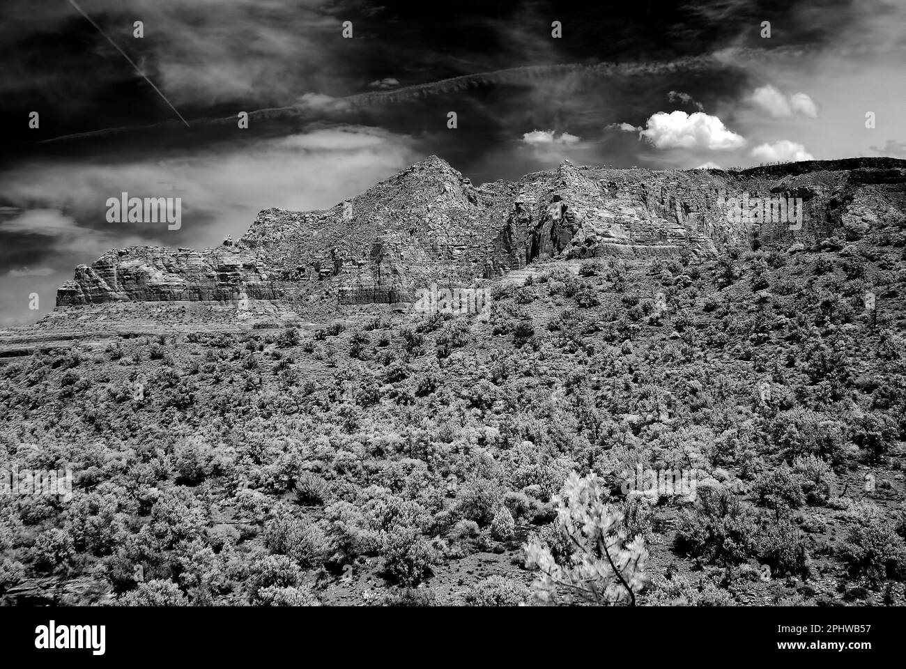 Infrared Black and white country mountains surrounding Sedona Arizona ...