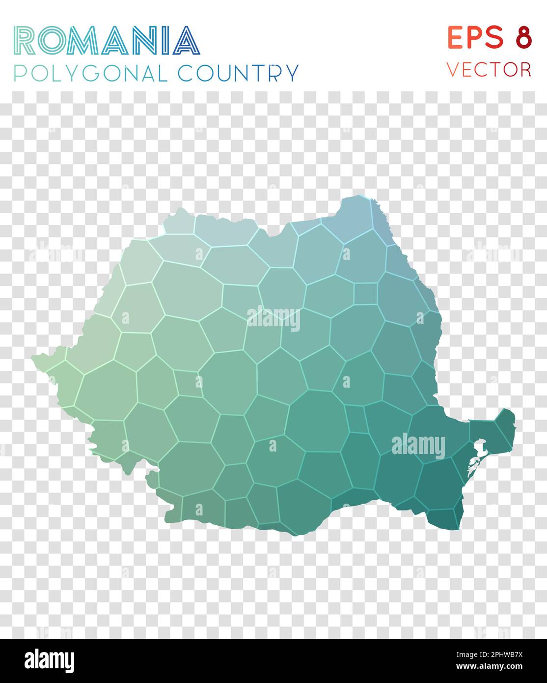 Romania polygonal map, mosaic style country. Authentic low poly style ...