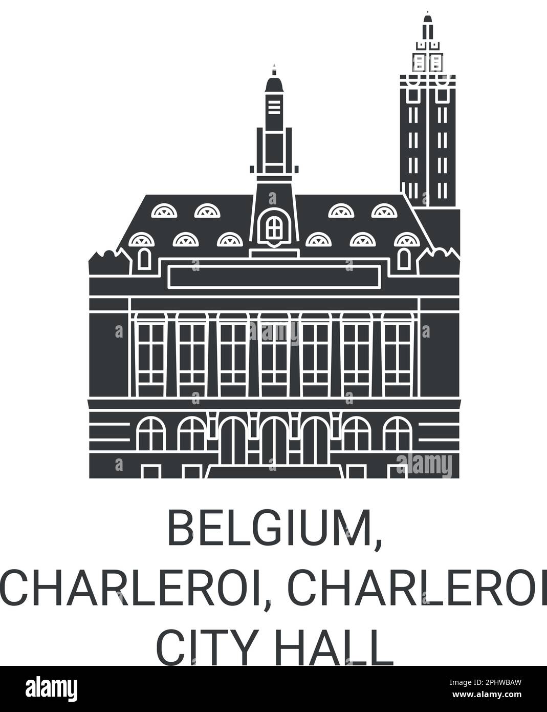 Belgium, Charleroi, Charleroi City Hall travel landmark vector ...