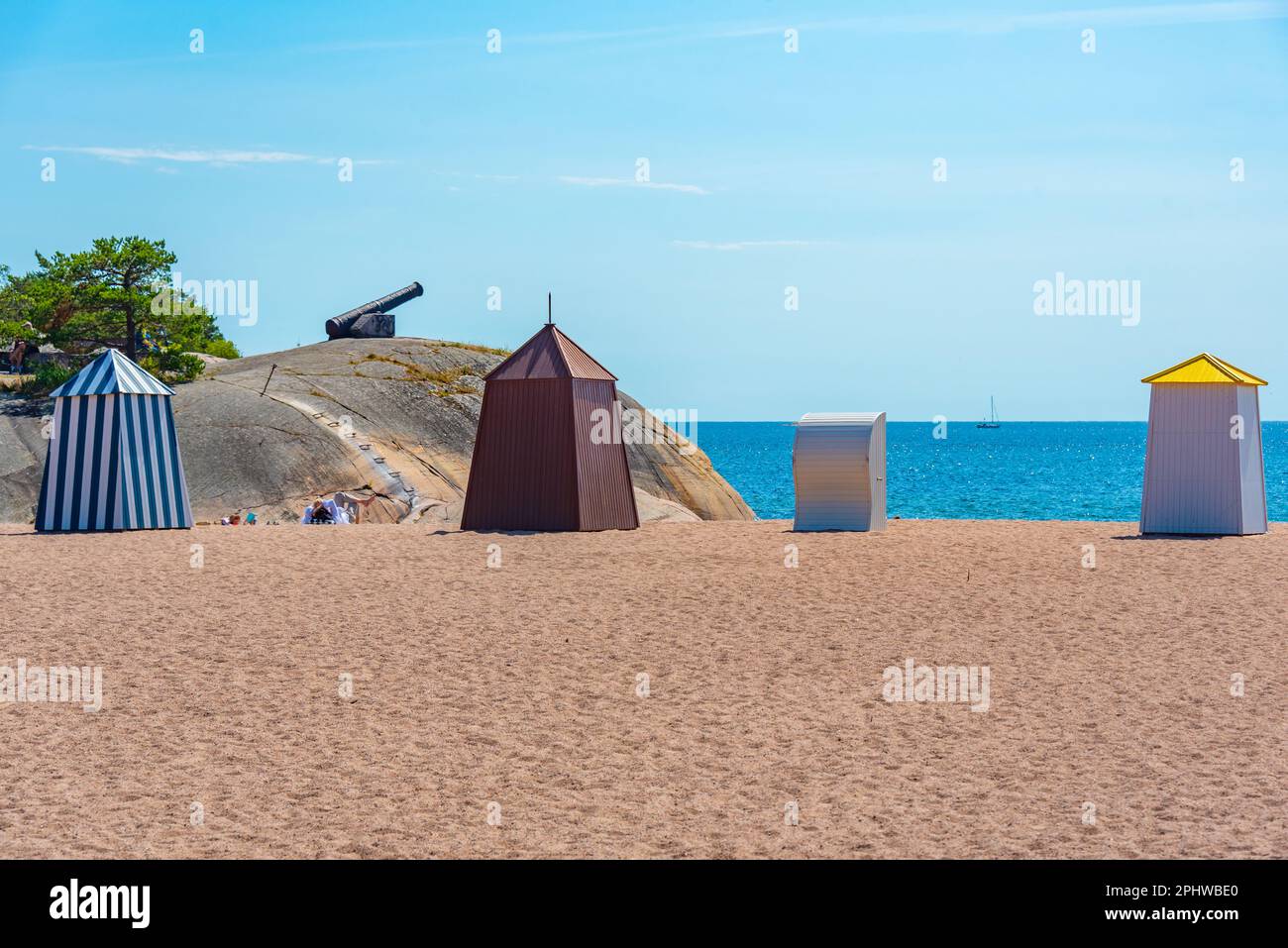 Wooden changing rooms at beach in Hanko, Finland Stock Photo - Alamy