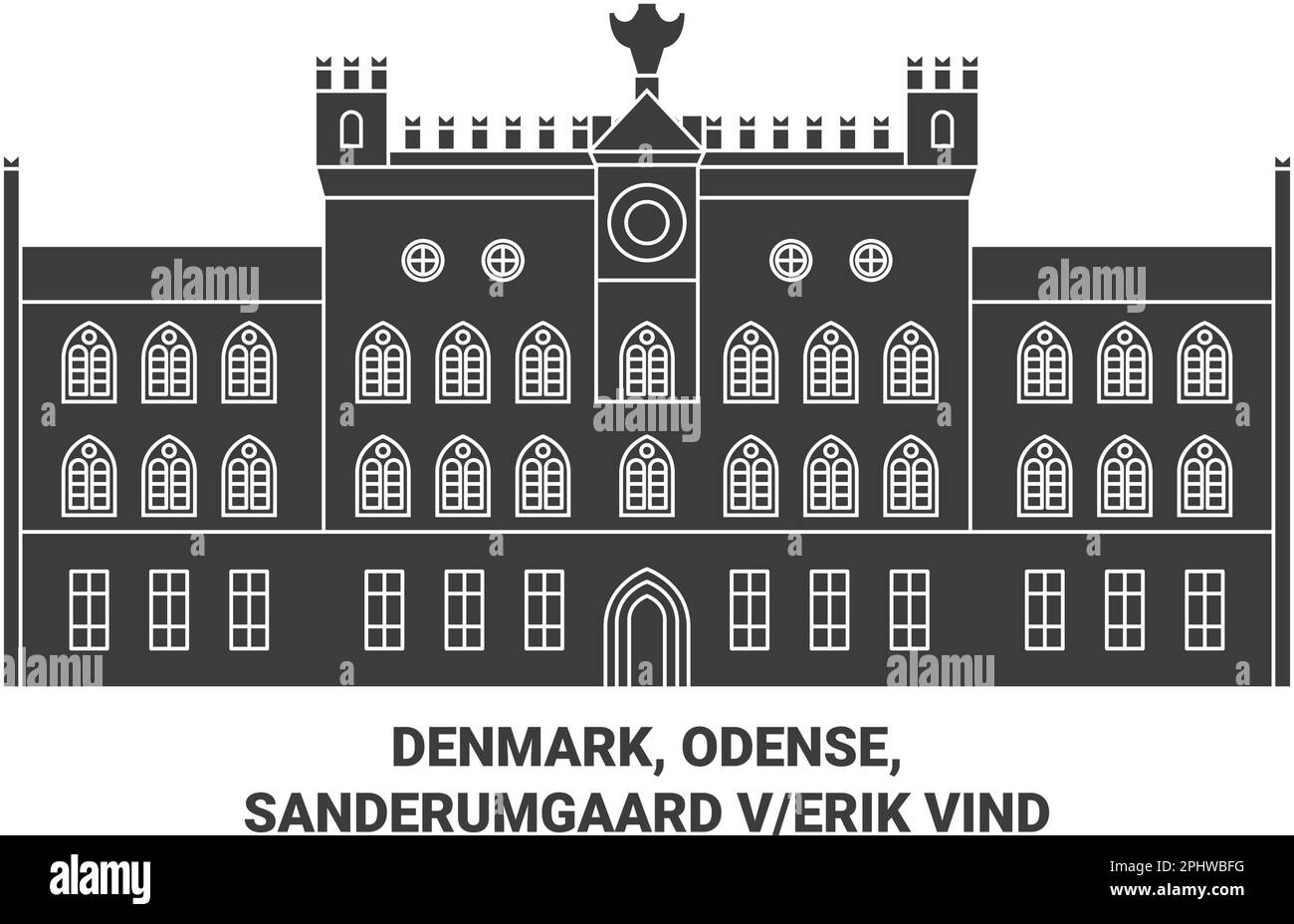 Denmark, Odense, Sanderumgaard Verik Vind travel landmark vector illustration Stock Vector Image ...