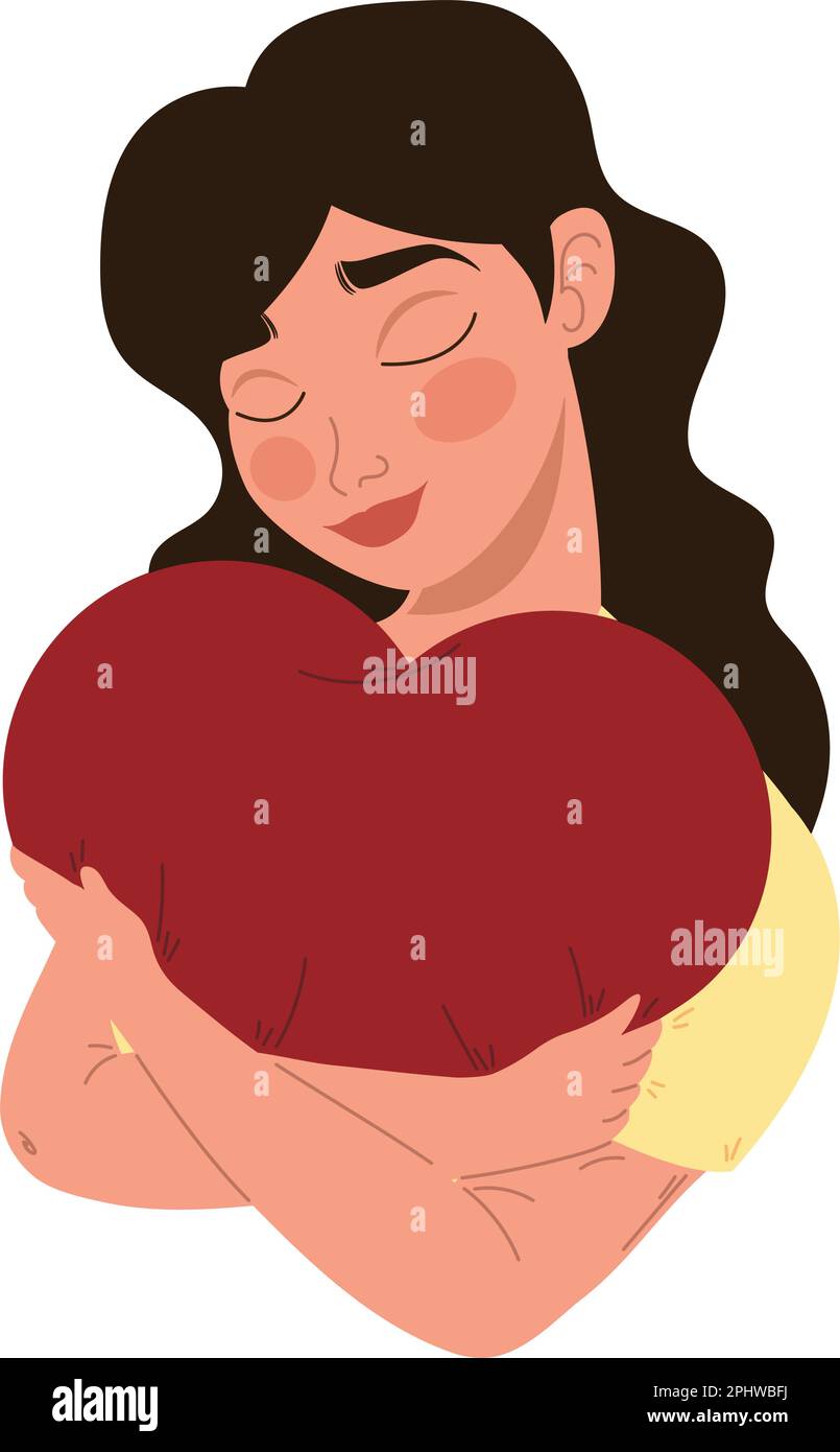 woman embracing a heart over white Stock Vector Image & Art - Alamy