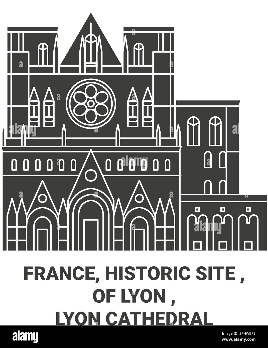 France, Historic Site , Of Lyon ,Lyon Cathedral travel landmark vector ...
