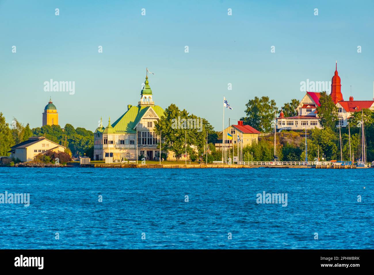 View of Valkosaari inhabited island in the Helsinki bay in Finland ...