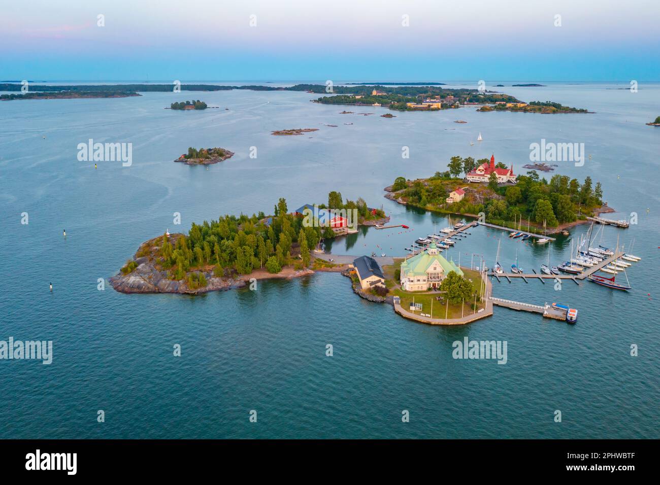 View of Valkosaari inhabited island in the Helsinki bay in Finland ...