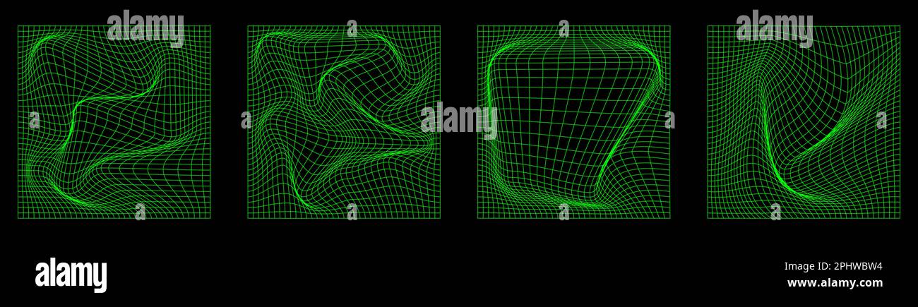 Set of Distorted Grid Square Neon Pattern. Vector Illustration Stock ...