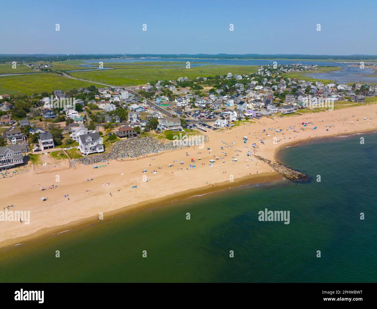 Newbury Beach aerial view in summer on Plum Island in town of Newbury ...