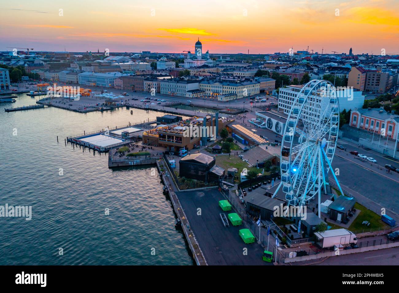 Sunset panorama of Helsinki from behind the ferris wheel, Finland Stock ...