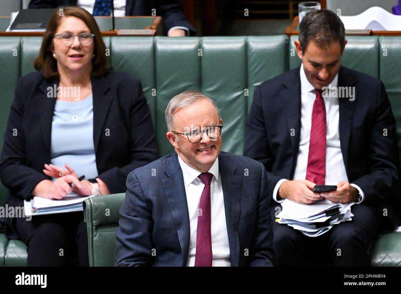 Australian Prime Minister Anthony Albanese reacts during Question Time ...