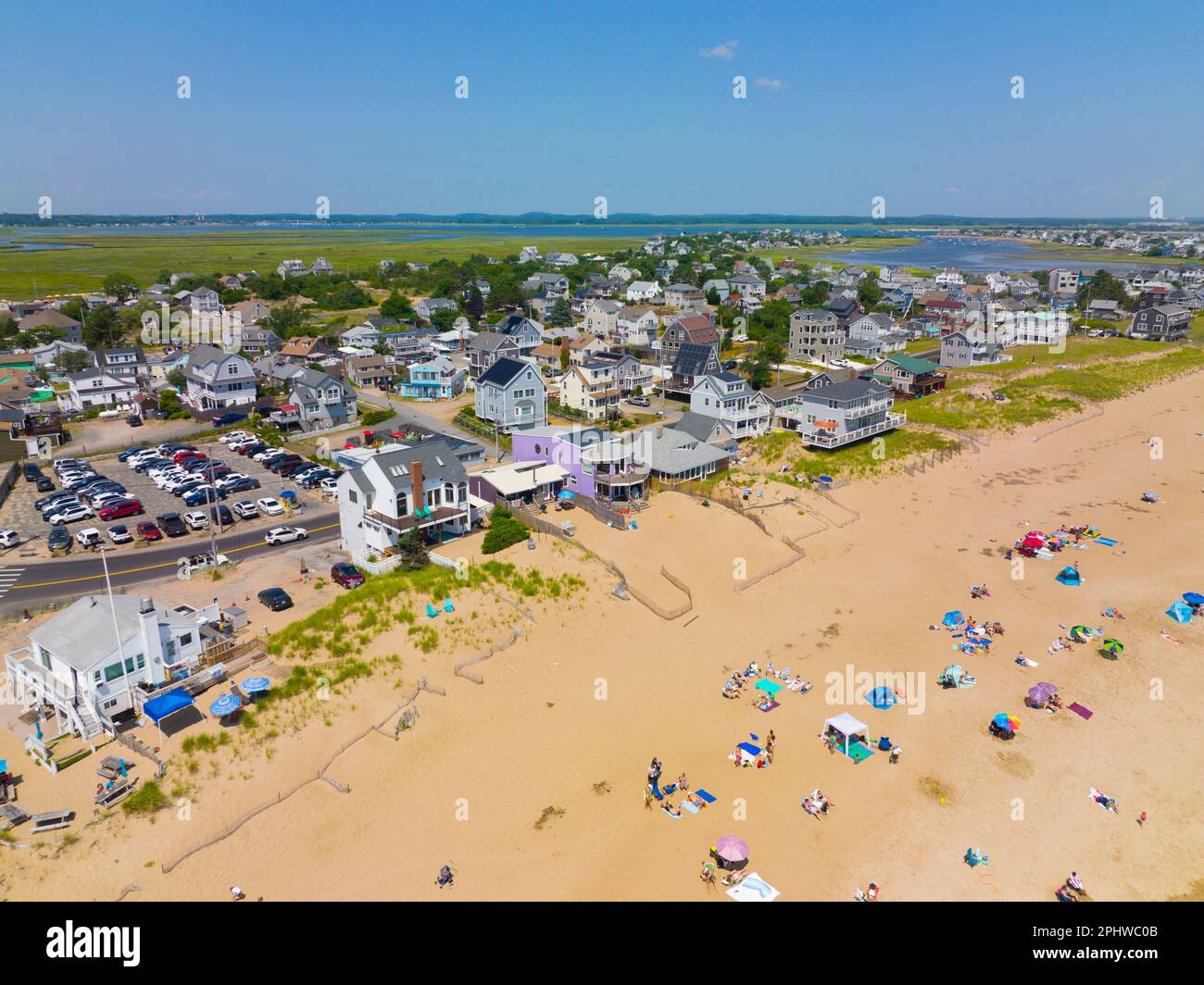 Newbury Beach aerial view in summer on Plum Island in town of Newbury ...