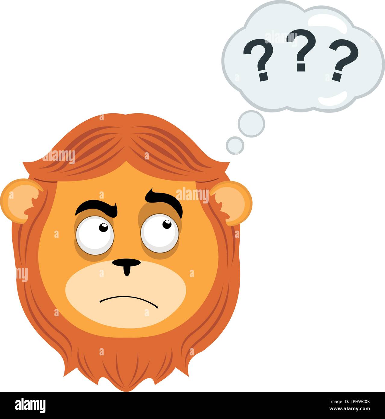 vector illustration face of lion cartoon with a cloud thought and ...