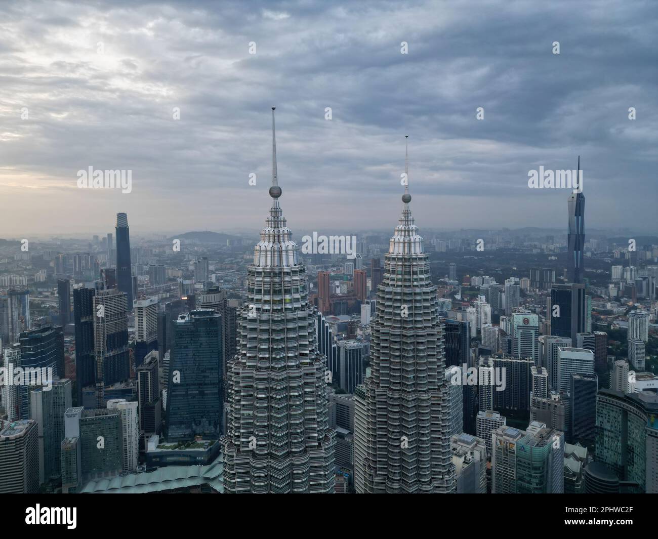 Aerial view KLCC tower with background of skyscraper tower Stock Photo ...