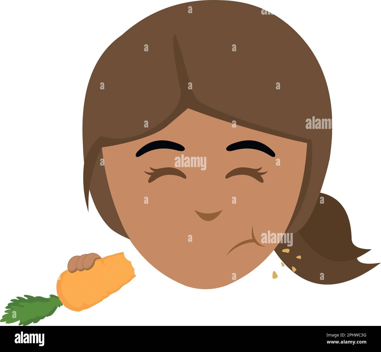 Vector Illustration Face Of A Cartoon Brunette Girl Eating A Carrot