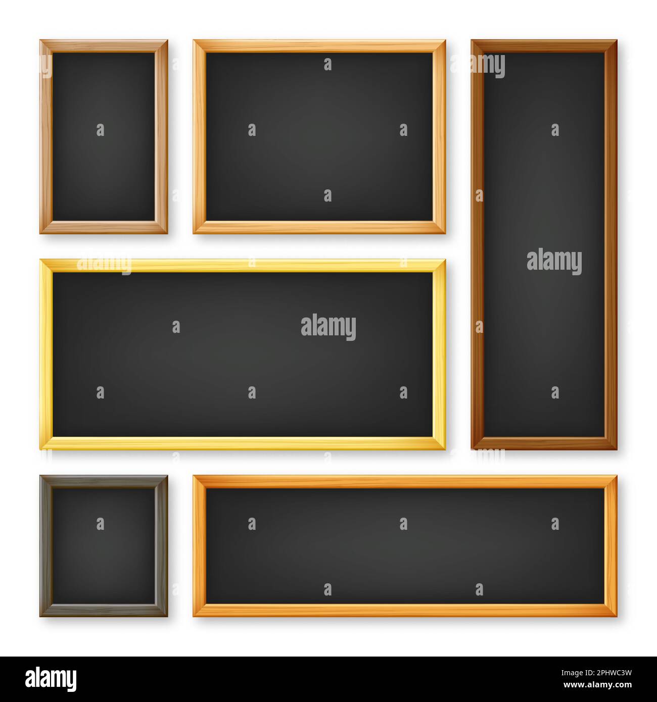 Realistic various chalkboards in a wooden frame. Black restaurant menu ...