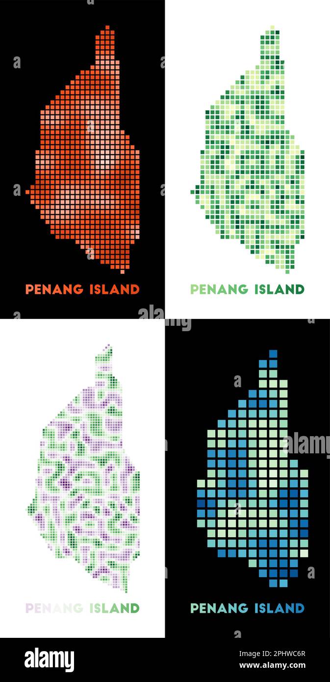 Penang Island map. Collection of maps of Penang Island in dotted style ...