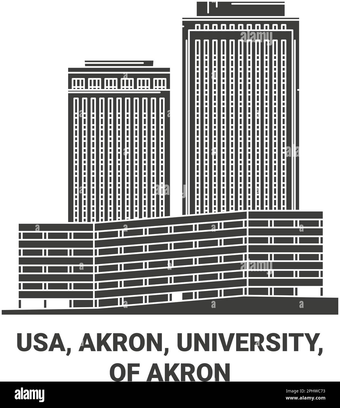 Usa, Akron, University, Of Akron travel landmark vector illustration ...