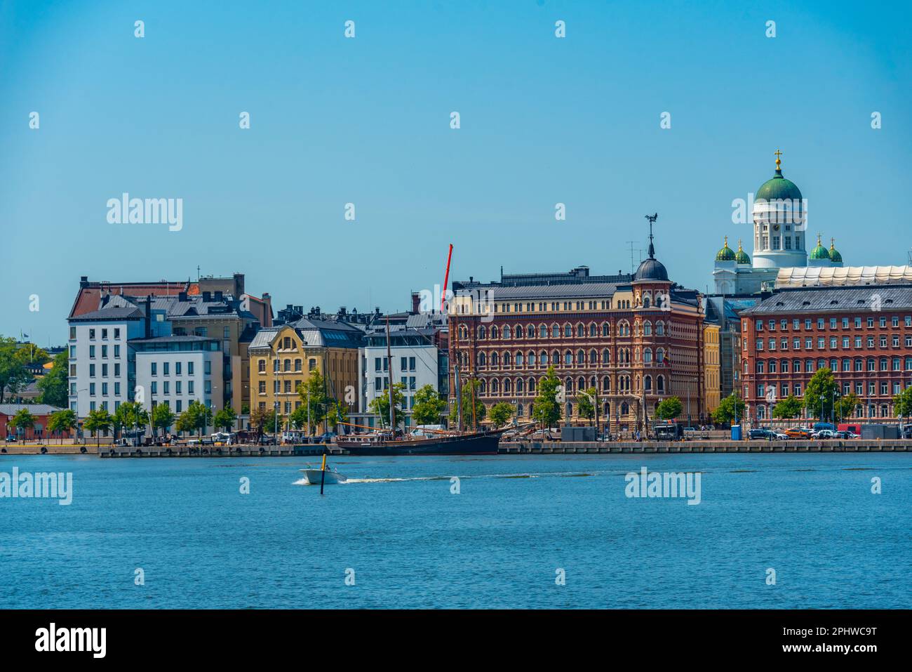 View of the port of Helsinki with the Helsinki cathedral at background ...