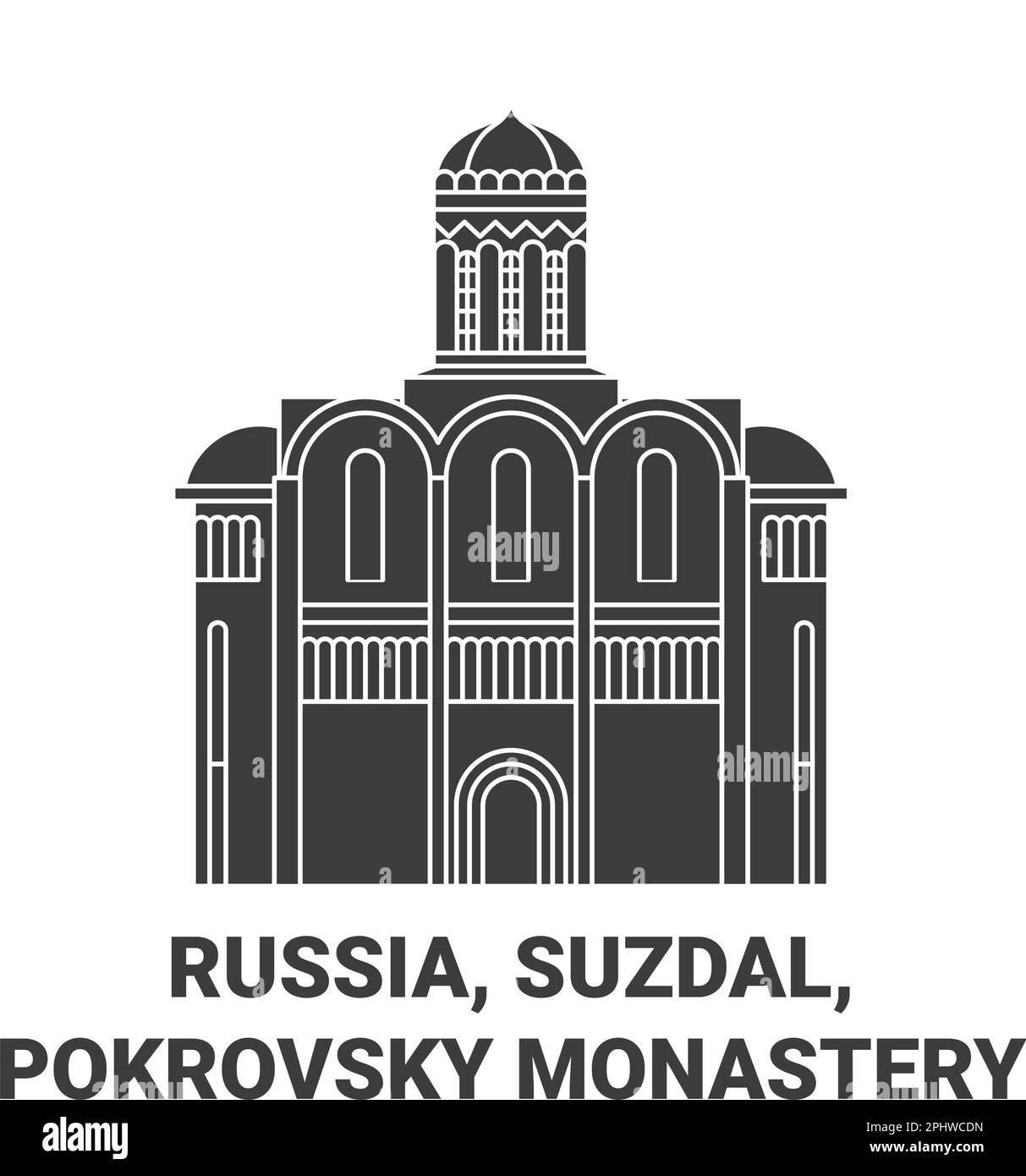Russia, Suzdal, Pokrovsky Monastery travel landmark vector illustration ...