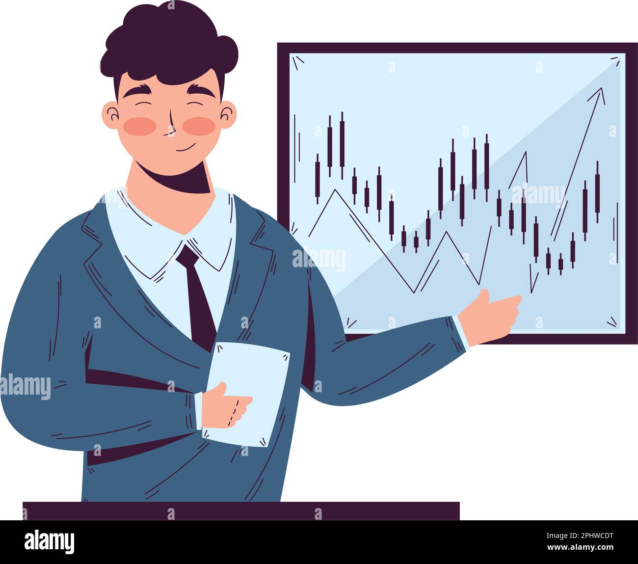 Successful businessman presenting growth chart over white Stock Vector ...